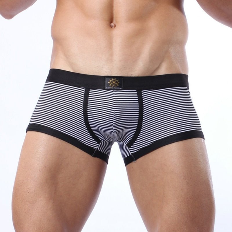 Mens Sexy Underwear Brave Person Striped Lycra Boxer Briefs Oh My