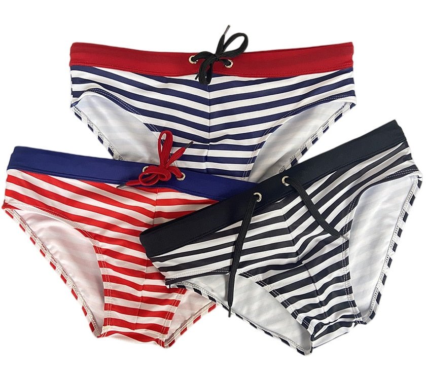 Sexy Mens Swimsuits Striped Bowtie Swim Briefs Oh My
